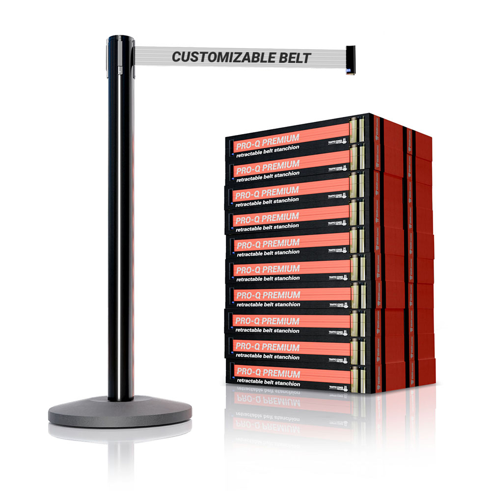 Custom Retractable Belt - Pro Series Black Stanchion - 10 ft Belt
