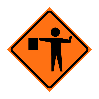 48" x 48" Roll Up Traffic Sign - Flagger Symbol - Traffic Cones For Less