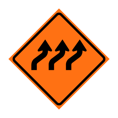 48"x48" Roll Up Traffic Sign - Three Lane Reverse Curve Right