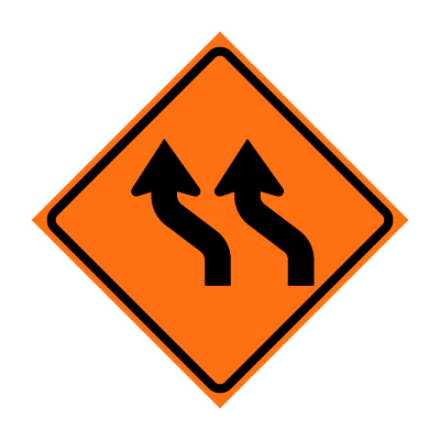 36"x36" Roll Up Traffic Sign - Two Lane Reverse Curve Left Symbol