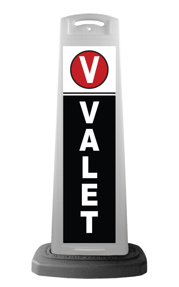 Valet White Vertical Panel with Black Background and Reflective Sign V3