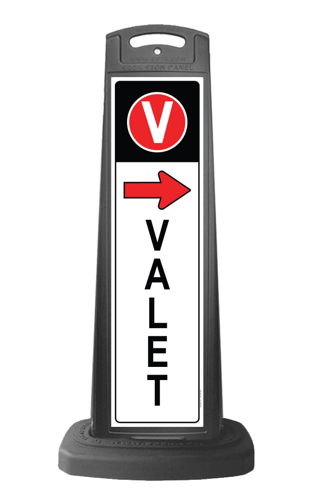 Valet Black Vertical Panel w/Red Arrow Reflective Sign